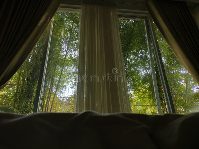 Window View with Curtains in the Morning Stock Photo - Image of ceiling ...