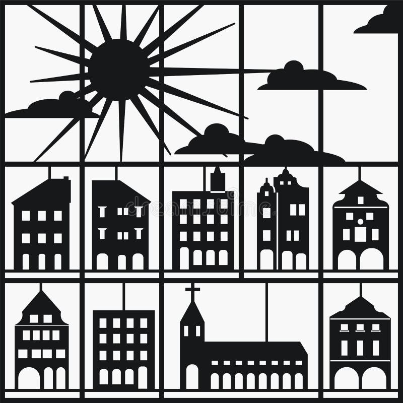 Window View of Day and House in White Background Stock Vector ...