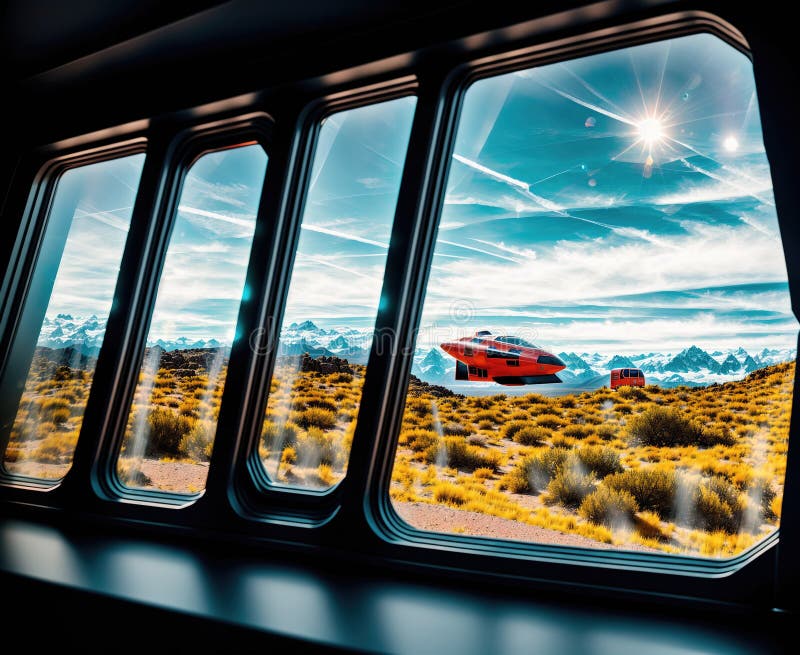 A Window with a View of a Desert Landscape with Mountains in the ...