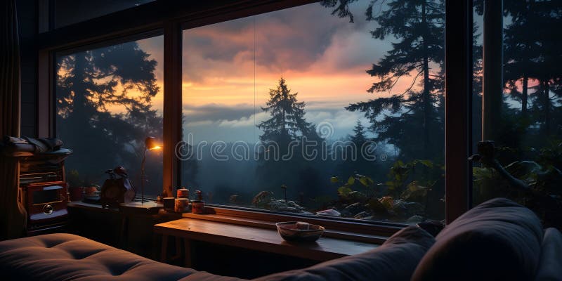 A Window with a View of a Forest at Night.Window View from Home Window ...