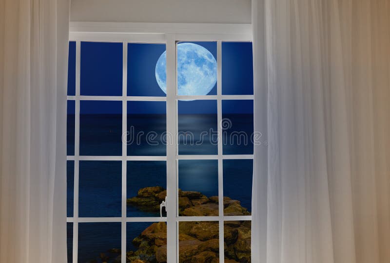 Window View of the Full Moon Stock Image - Image of moonshine, black ...