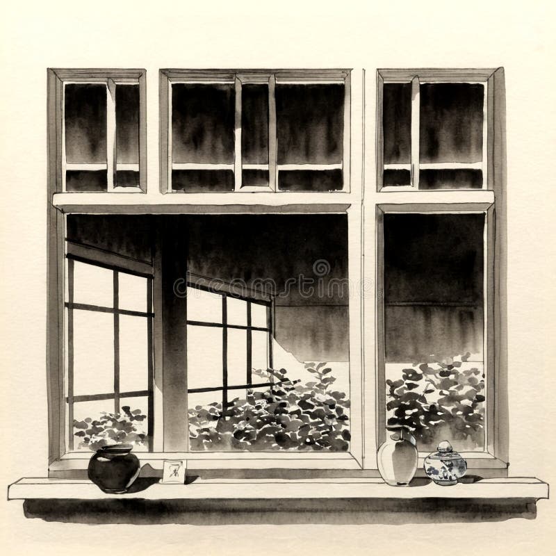 Window View of a Garden through a Paned Window Stock Illustration ...