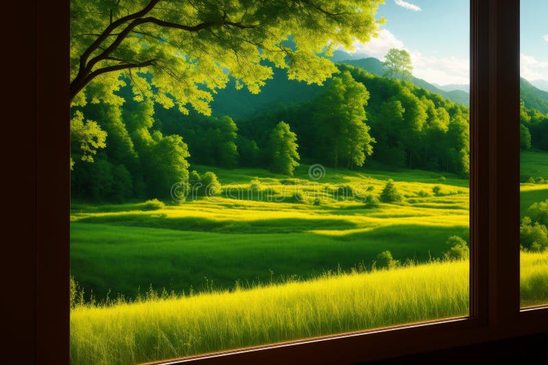 Window with View Green Field Stock Illustration - Illustration of plant ...