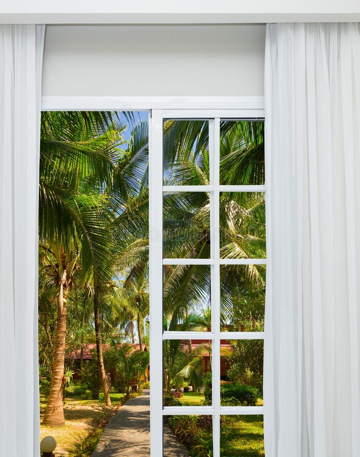 Window with View Green Tree Sea Bright Sunshine Stock Photo - Image of ...