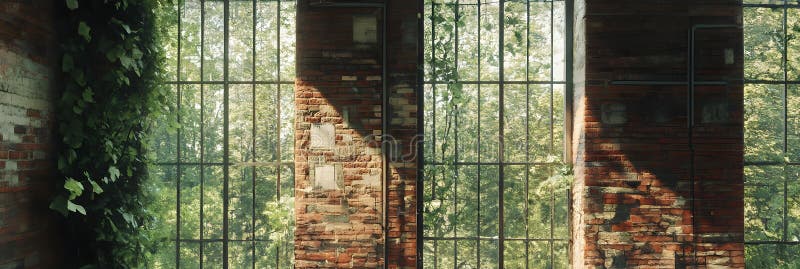 Window View of Greenery and Brick Wall Stock Illustration ...