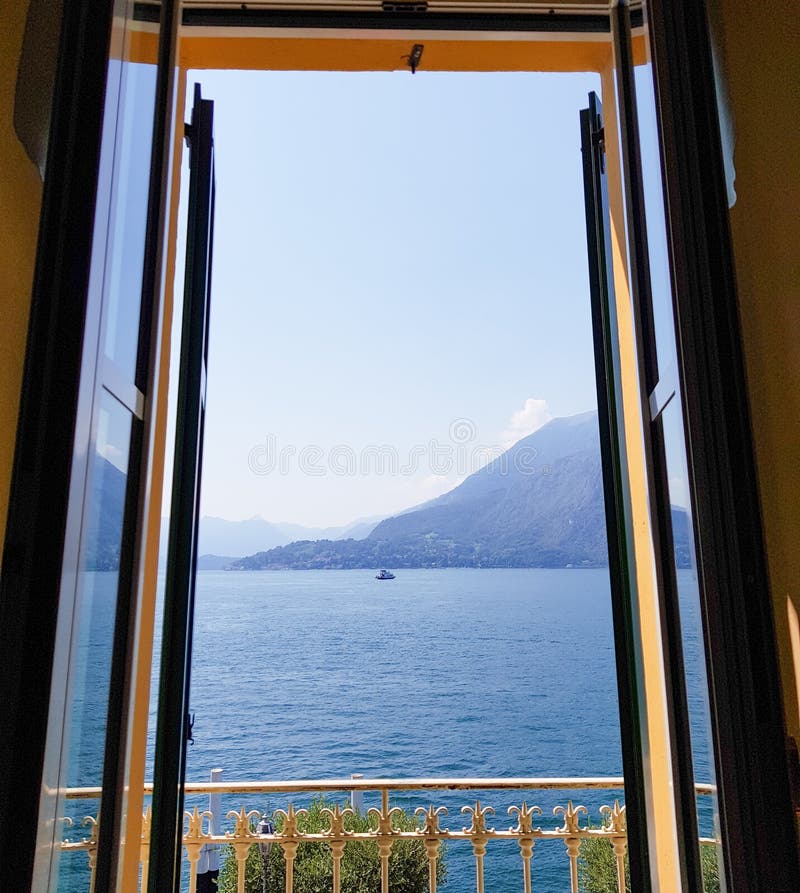 Window view of Lake Como stock image. Image of peace - 228278417