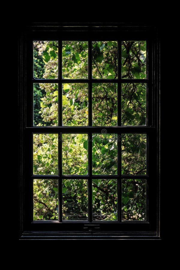 Window View Lush Green Garden Sunlight Filtering Leaves Stock Photos ...