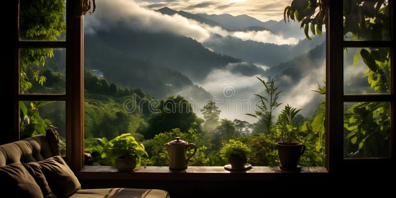 A Window with a View of a Mountain Range.Window View from Home Window ...