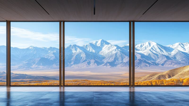 A Window with a View of Mountains and a Snowy Landscape Stock Photo ...