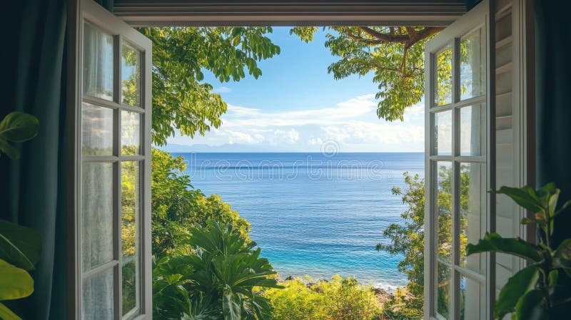 A Window with a View of the Ocean Stock Illustration - Illustration of ...