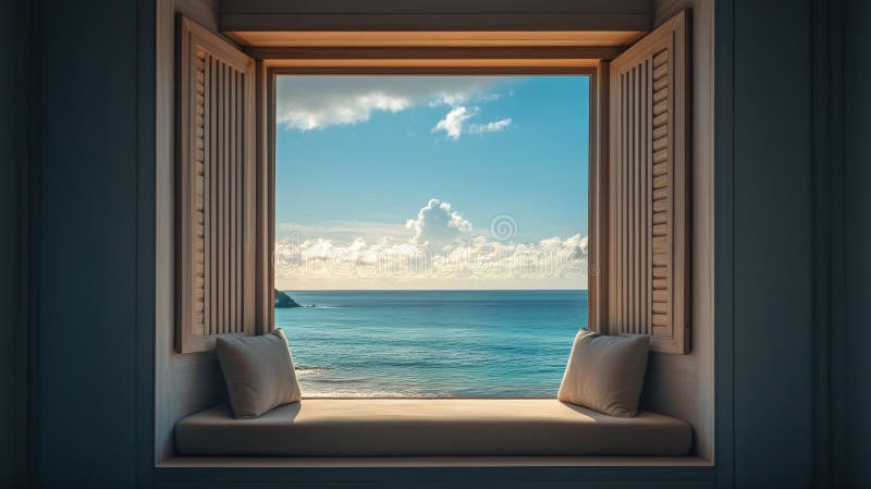A Window with a View of the Ocean Stock Illustration - Illustration of ...