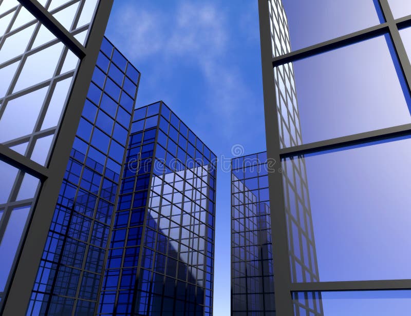Window View Office Building Blue Glass Skyscraper 3D Illustration Stock ...