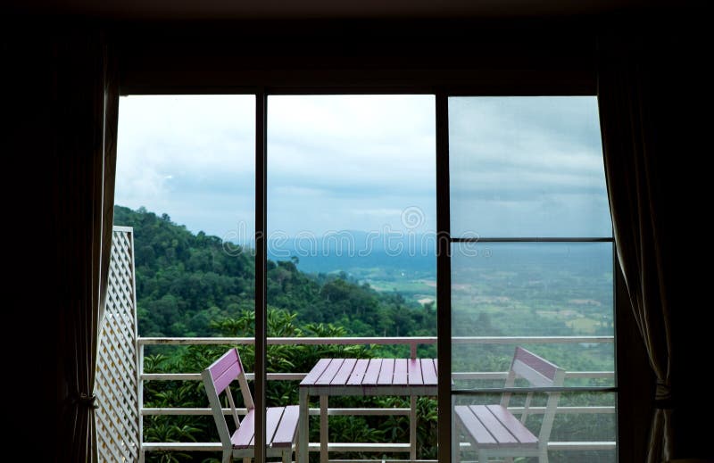 Window with a View Onto Mountain Stock Image - Image of window, morning ...