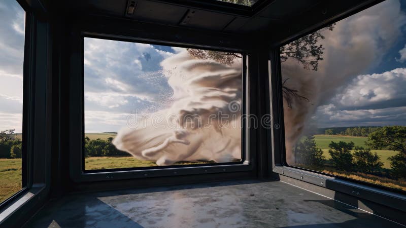 Window View Reveals Tornado Approaching Green Fields Representing Fear ...