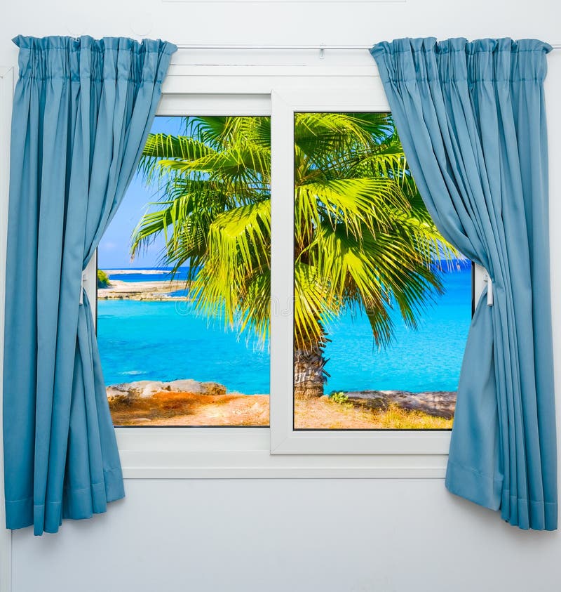Window View of the Sea Palm Stock Image - Image of greece, shadow: 47692687
