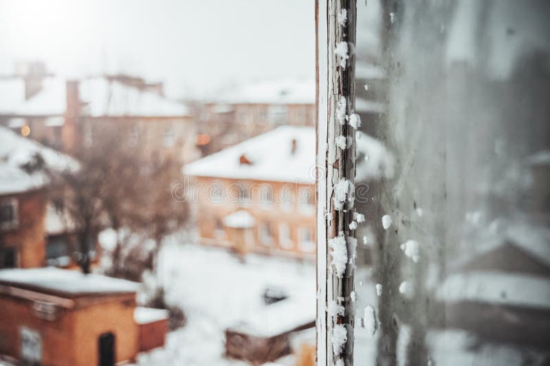 Window View of a Snowy Provincial Town Stock Photo - Image of home ...