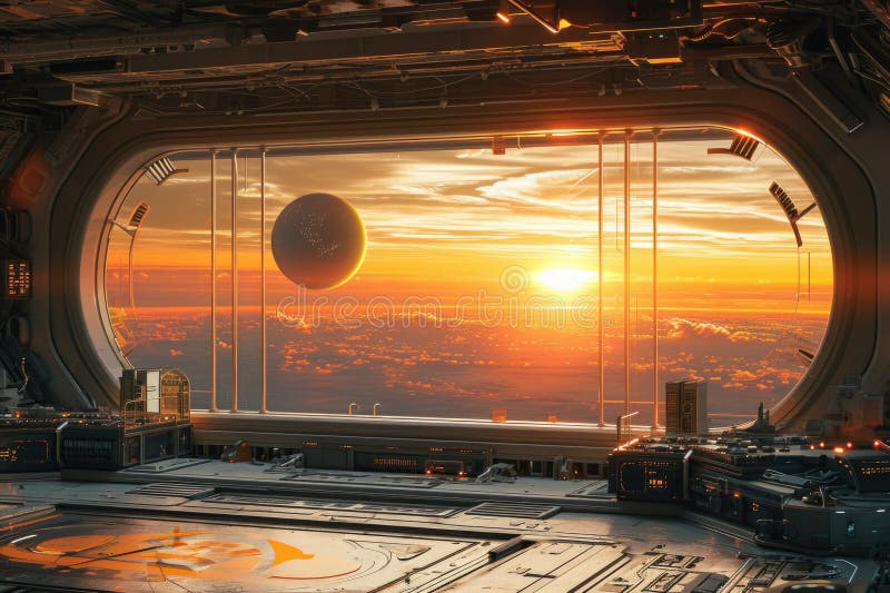 Window View of Space and Planets from a Space Station Stock Image ...