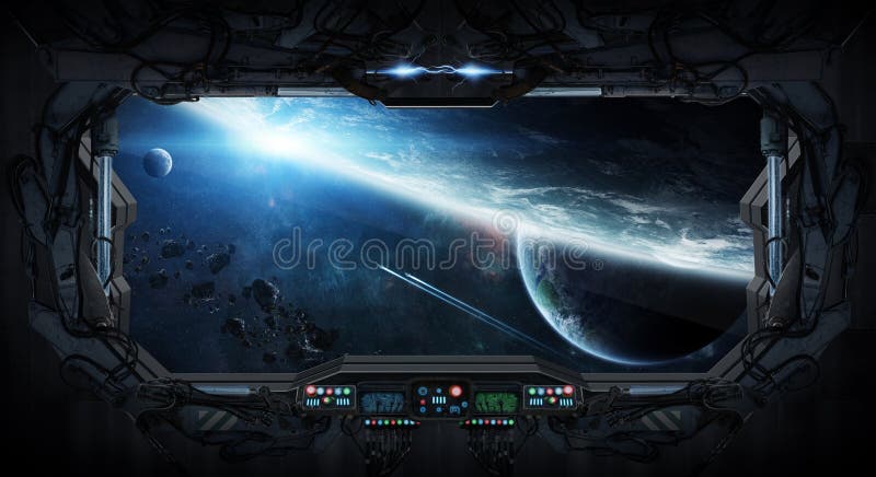 Window View of Space and Planets from a Space Station Stock ...