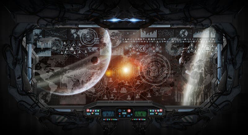 Window View of Space and Planets from a Space Station Stock ...