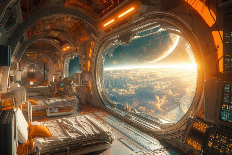 Window View of Space and Planets from a Space Station Stock ...