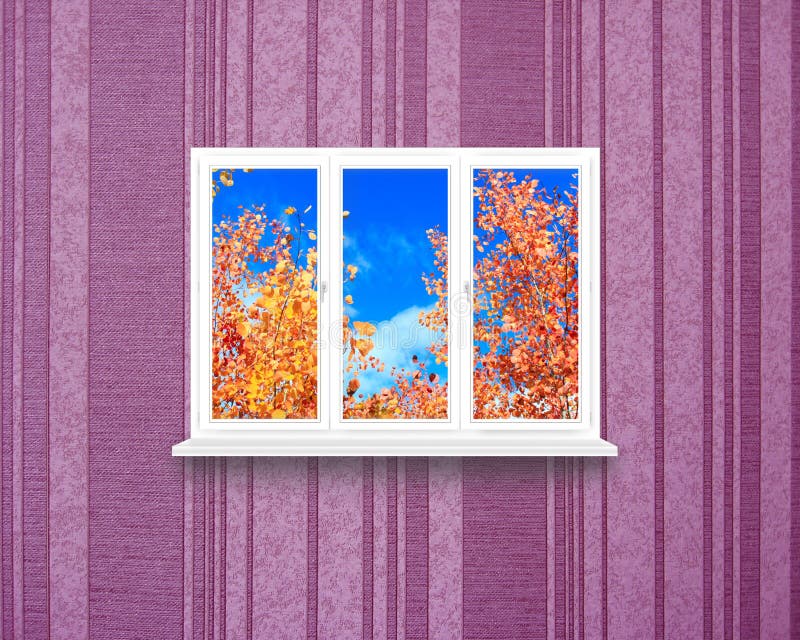 Window with View To Red Leaves of Aspens Stock Image - Image of aspen ...