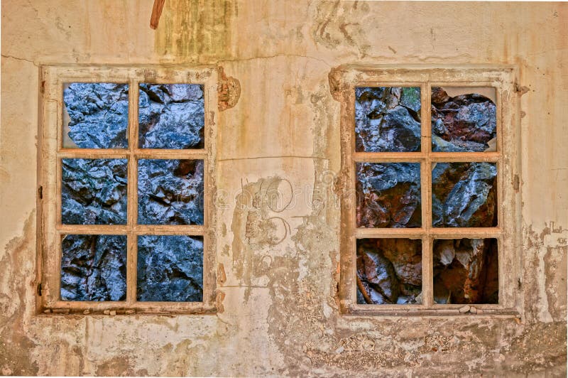 Window with View To Rocks in a Old Building. HDR Picture Stock Image ...