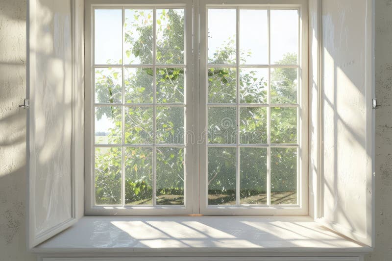 Window with View of Tree Outside, Suitable for Interior Design Projects ...