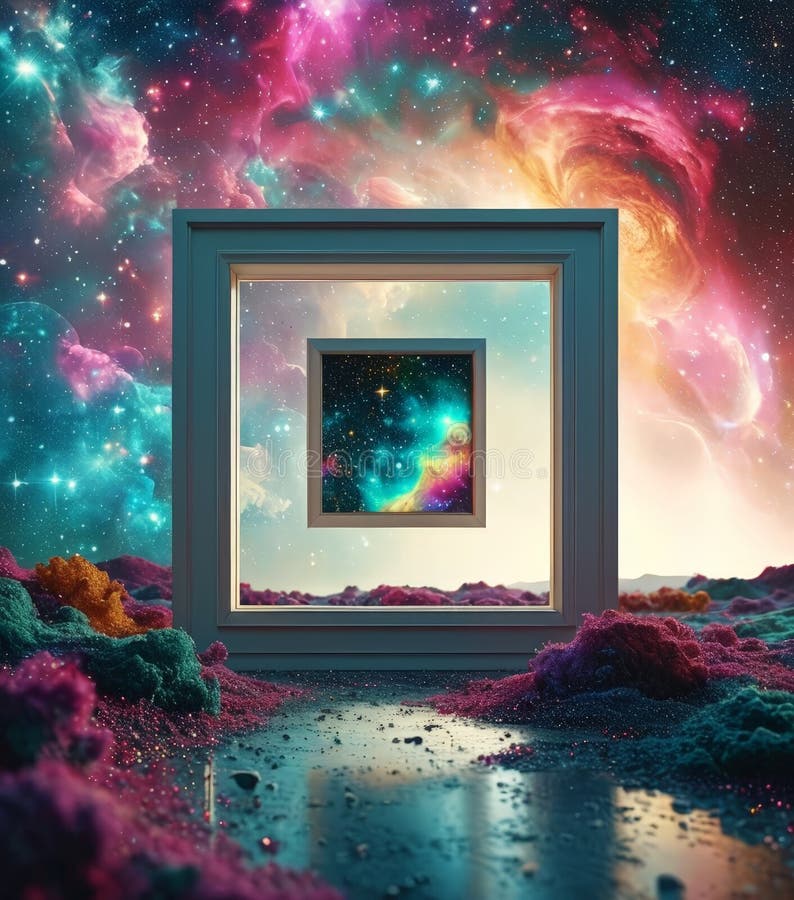 Window with View the Universe Stock Illustration - Illustration of ...