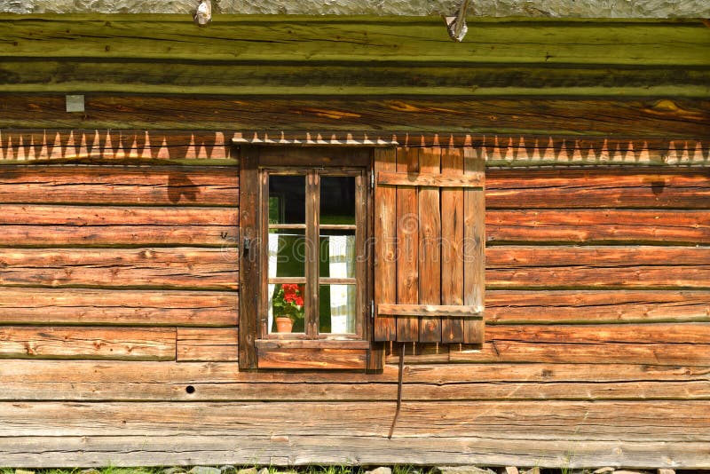 Window in Wall of Old Wooden House Stock Image - Image of material ...