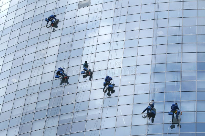 Glass Building Window Washers Cherry Picker Stock Image - Image of ...