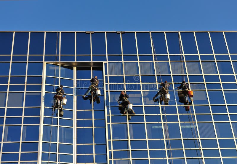 Window Washers on a Office Building Stock Photo - Image of ...