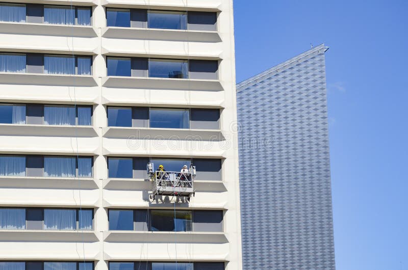 Window Washers on a Modern Building Stock Photo - Image of rope, clean ...