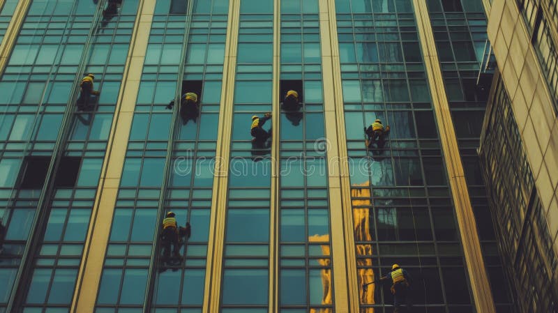 Window Washers on a Modern Glass Building Stock Illustration ...
