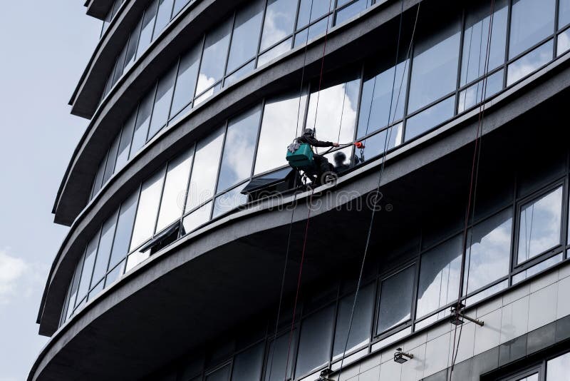 Window Washers on a Office Building Stock Photo - Image of employee ...