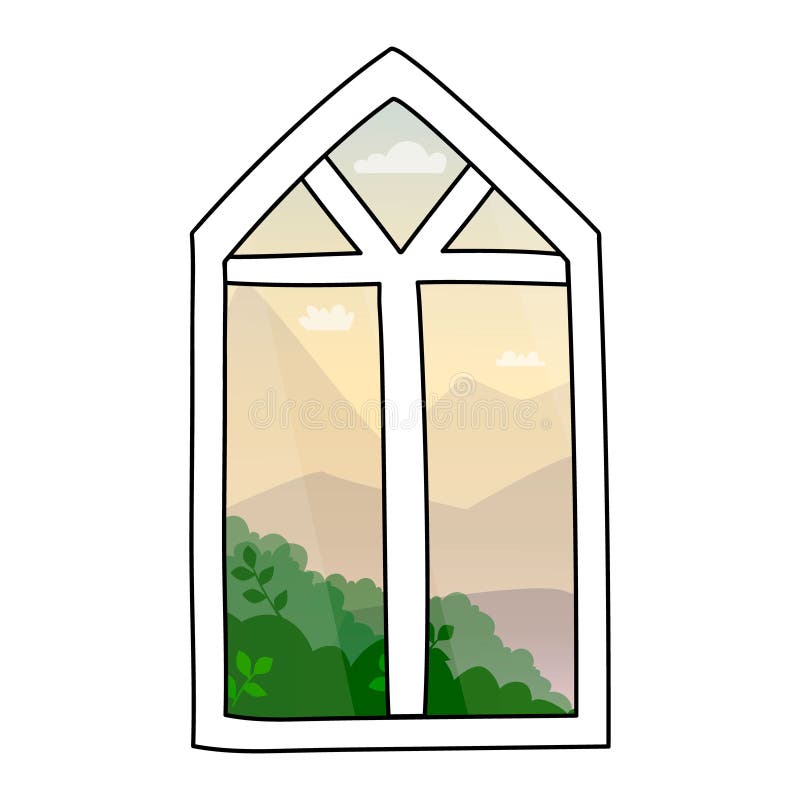 Window from Which a View of Forest, Mountain Stock Vector ...
