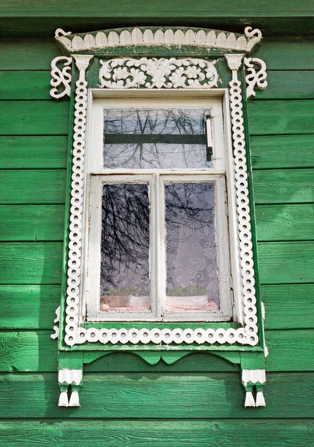 Window with White Trim on the Green Wall Stock Photo - Image of ...