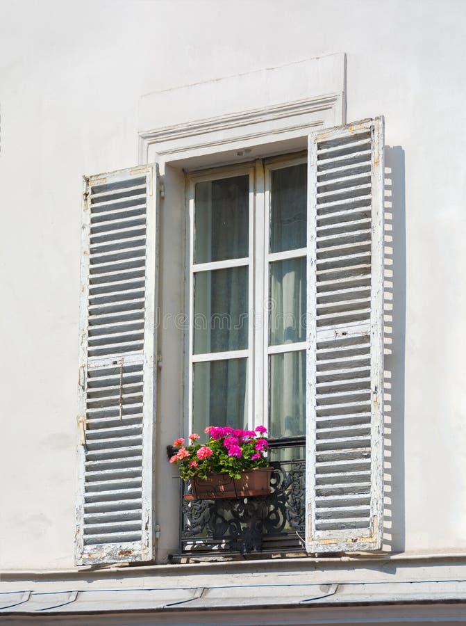 Window on White Wall with Flowers Stock Photo - Image of planter, flora ...