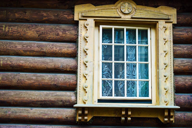 Window of the wooden house stock image. Image of architecture - 156017677