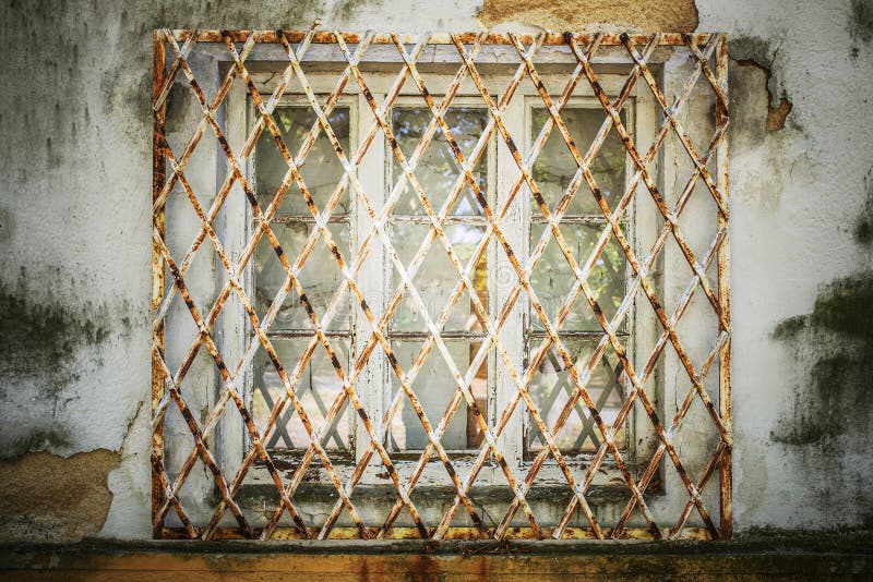 Window with Wrought Iron Bars Stock Image - Image of glass, forged ...