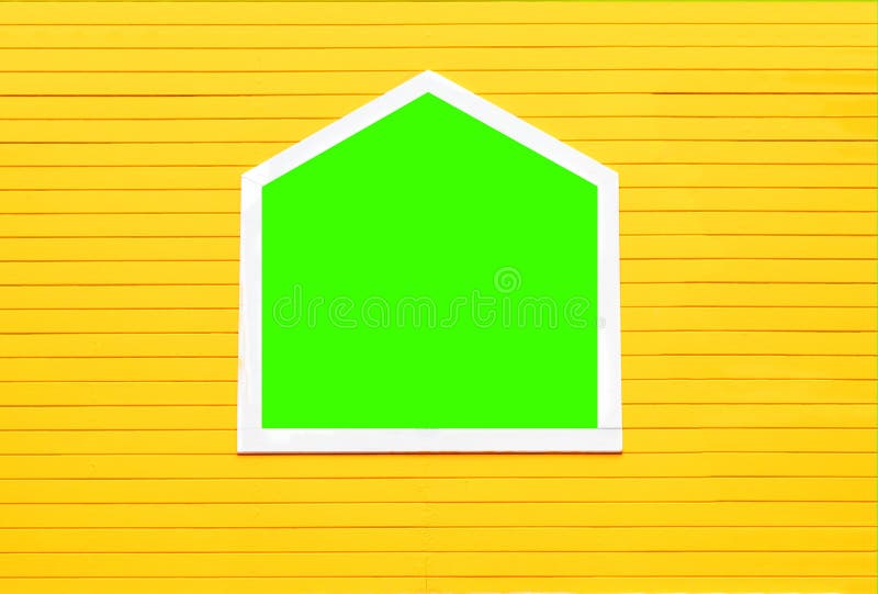 Window on Yellow Wooden Wall on Green Screen. Stock Image - Image of ...