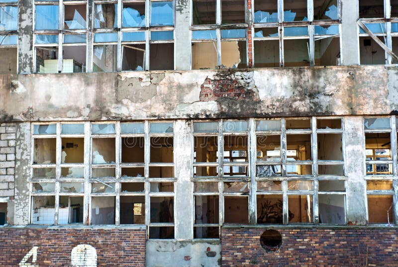 Abandoned Factory - Broken Windows Stock Photo - Image of urban, grey ...