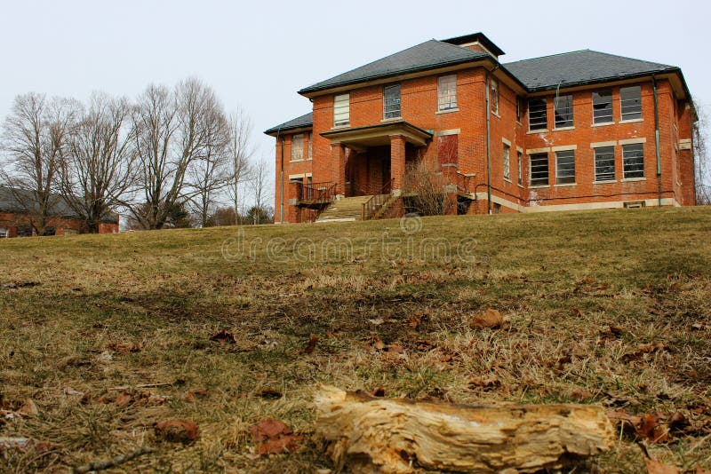 Old Broken Windows on Abandoned Brick Asylum Building Stock Photo ...