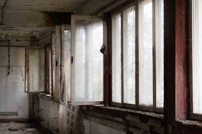 Windows in Abandoned Canteen Stock Photo - Image of restaurant, window ...
