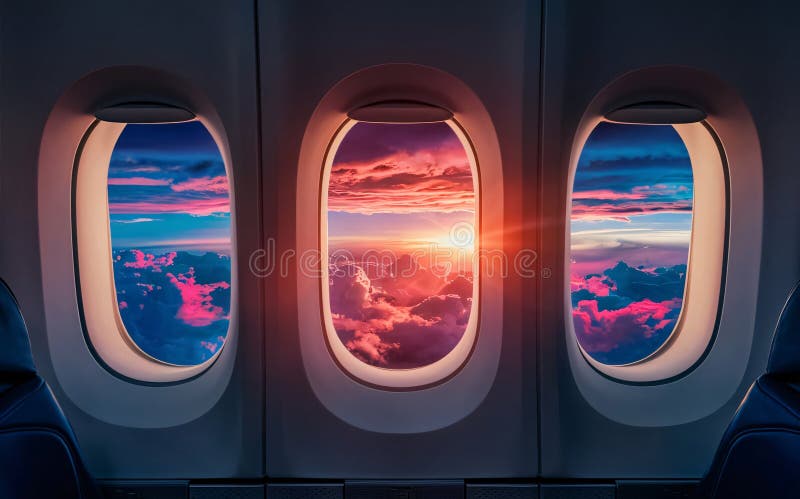 The Windows of an Airplane from Inside on White Background Stock ...