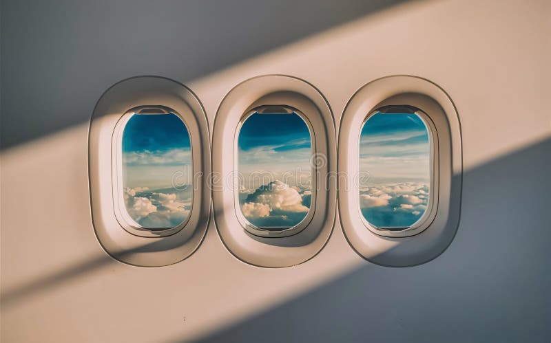 The Windows of an Airplane from Inside on White Background Stock ...