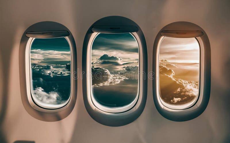 The Windows of an Airplane from Inside on White Background Stock ...
