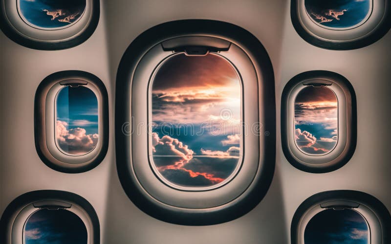 The Windows of an Airplane from Inside on White Background Stock ...