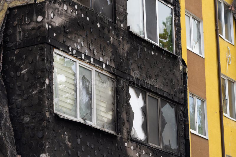 Windows of an Apartment Building after a Fire. Stock Image - Image of ...