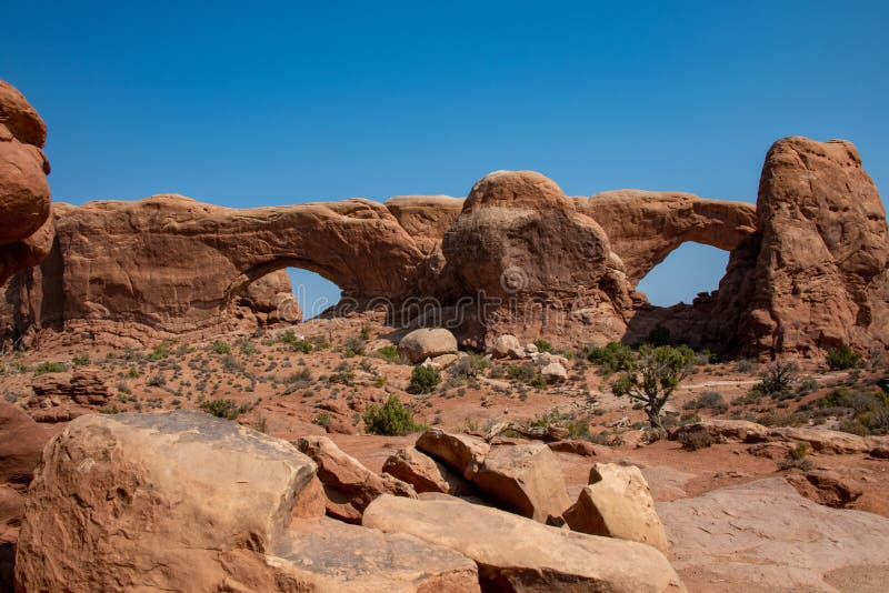 Windows in Arches National Park in October Stock Photo - Image of ...