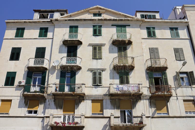 Windows and Balconies on Facade in Split, Croatia Stock Photo - Image ...